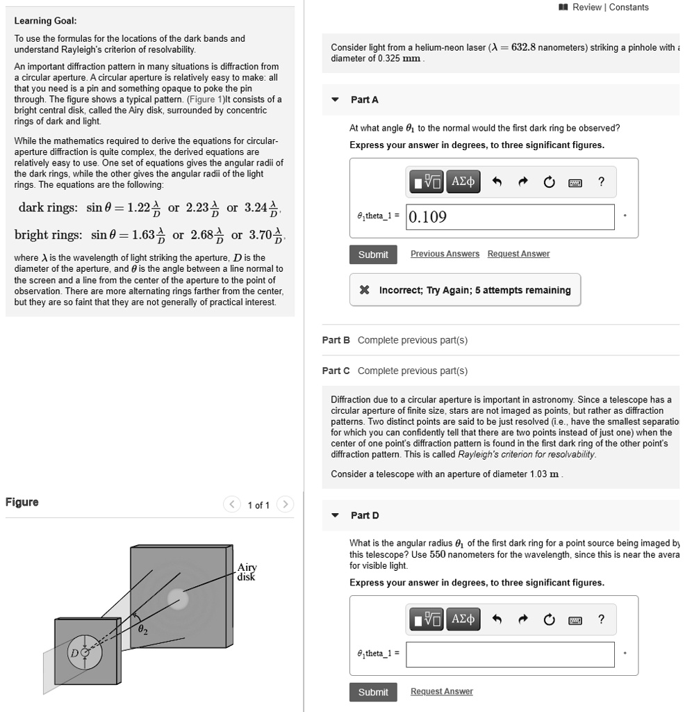 SOLVED: Title: Diffraction from Circular Aperture and Rayleigh's Criterion of Resolvability ...