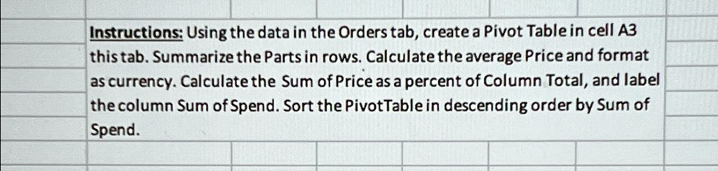 instructions using the data in the orders tab create a pivot table in ...