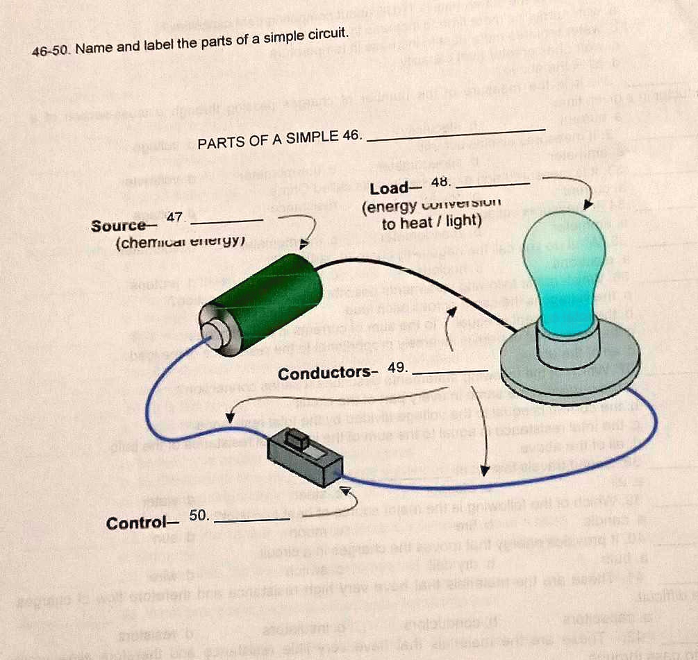 SOLVED: 46-50 Name and label the parts of a simple circuit PARTS OF A ...