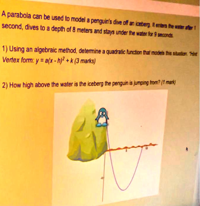 SOLVED: A parabola can be used to model a penguin's dive into the water ...