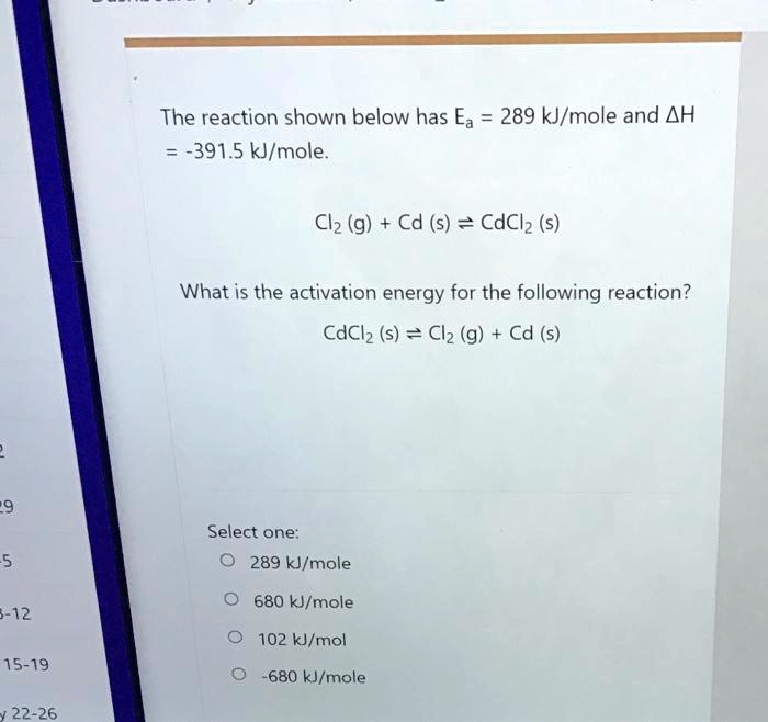SOLVED: The reaction shown below has Ea = 289 kJ/mole and AH -391.5 kJ ...