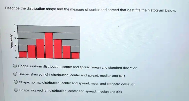 SOLVED: Describe the distribution shape and the measure of center and ...
