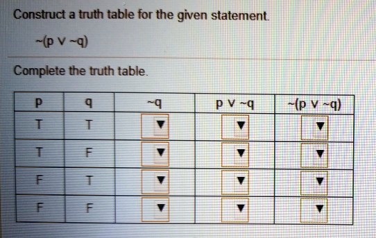 SOLVED: Construct a truth table for the given statement (p v q) Complete the truth table P v q ...