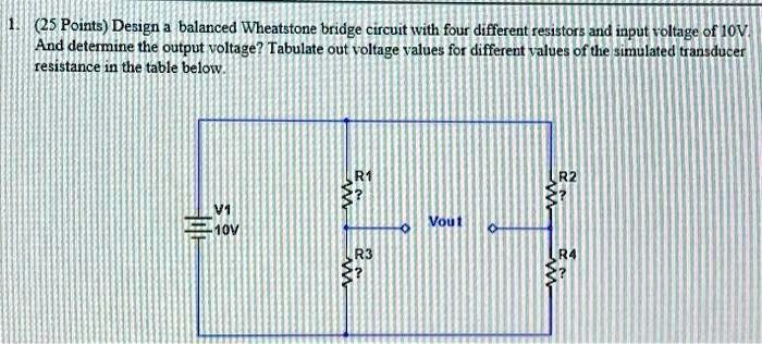 SOLVED: Texts: (25 Points) Design a balanced Wheatstone bridge circuit with four different ...