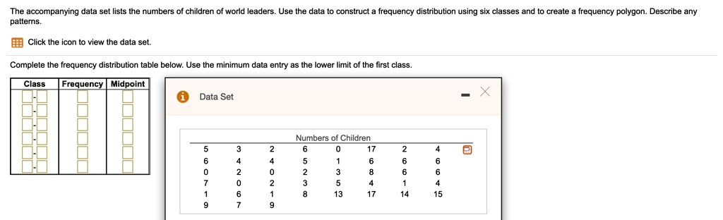 SOLVED: The accompanying data set lists the numbers of children of ...