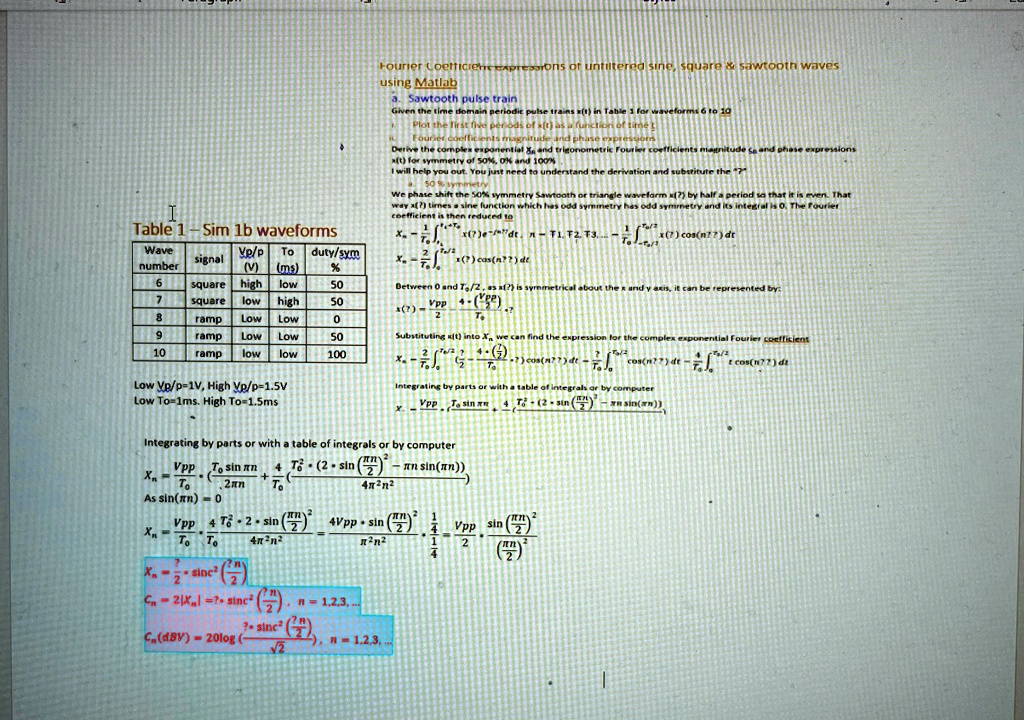 Steps for... Fourier coefficients of unfiltered sine, square sawtooth ...