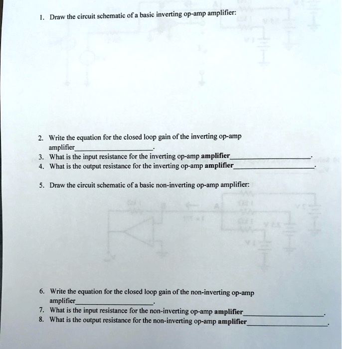 SOLVED: 1. Draw the circuit schematic of a basic inverting op-amp amplifier. 2. Write the ...