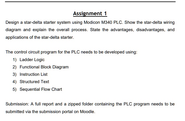 Assignment 1 Design a star-delta starter system using Modicon M340 PLC ...