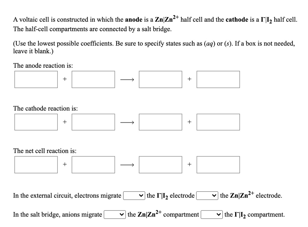 SOLVED: A voltaic cell is constructed in which the anode is a Zn/Zn2 ...