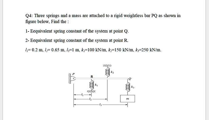 SOLVED: Q4: Three springs and mass are attached to a rigid weightless ...