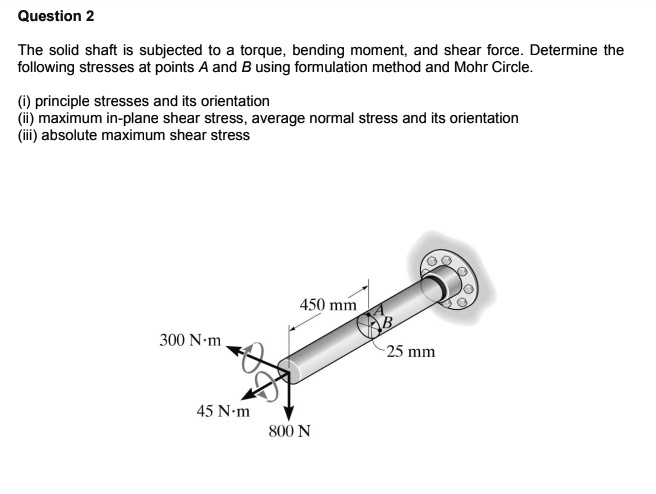 SOLVED: The solid shaft is subjected to a torque, bending moment, and ...