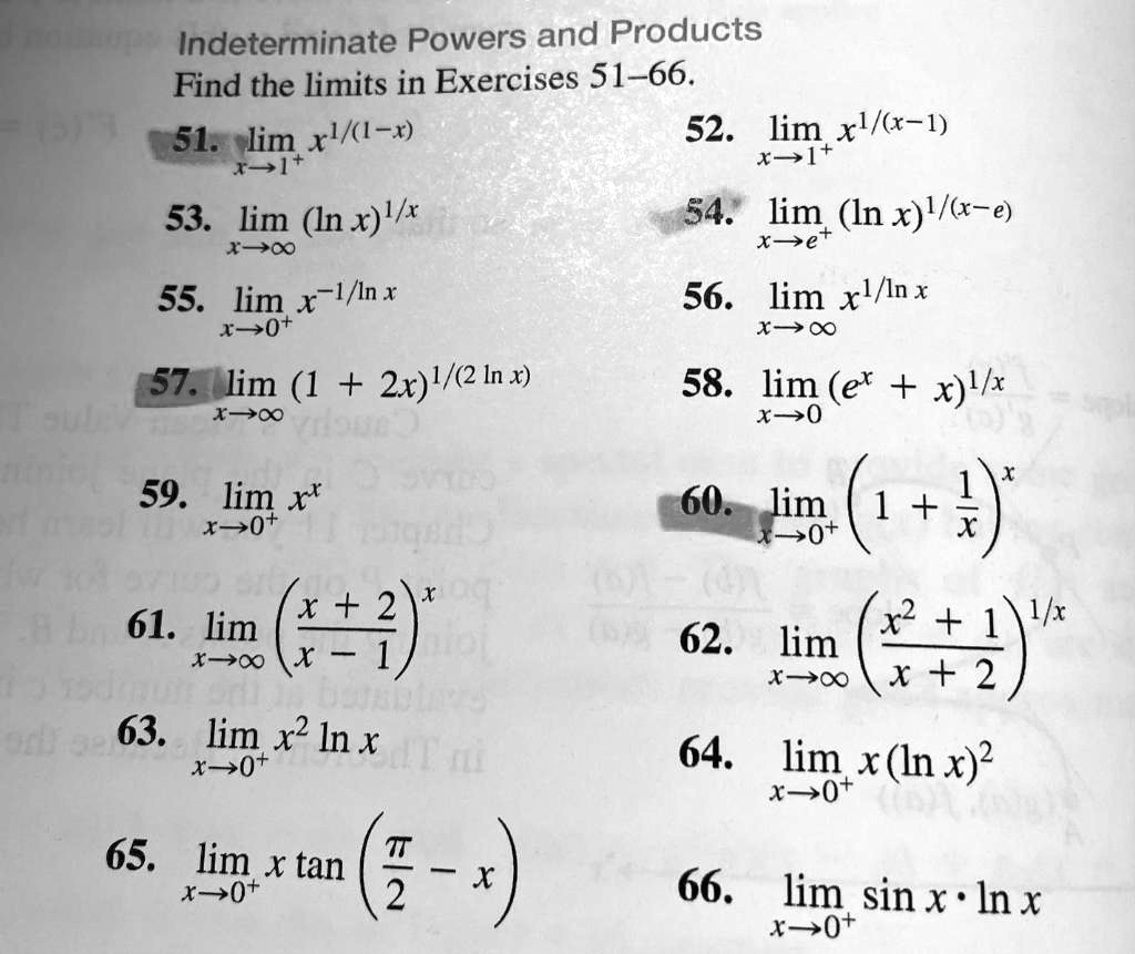 SOLVED: Indeterminate Powers and Products Find the limits in Exercises ...