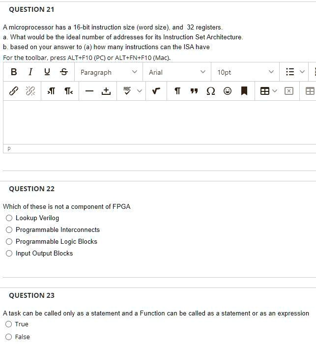 QUESTION 21 A microprocessor has a 16-bit instruction size (word size ...