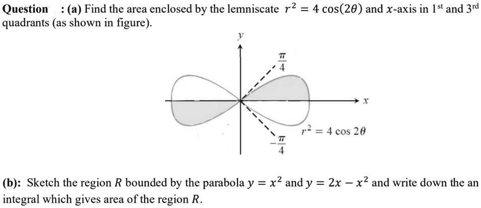 (a) Find the area enclosed by the lemniscate r^2 = 4 cos(2?)...