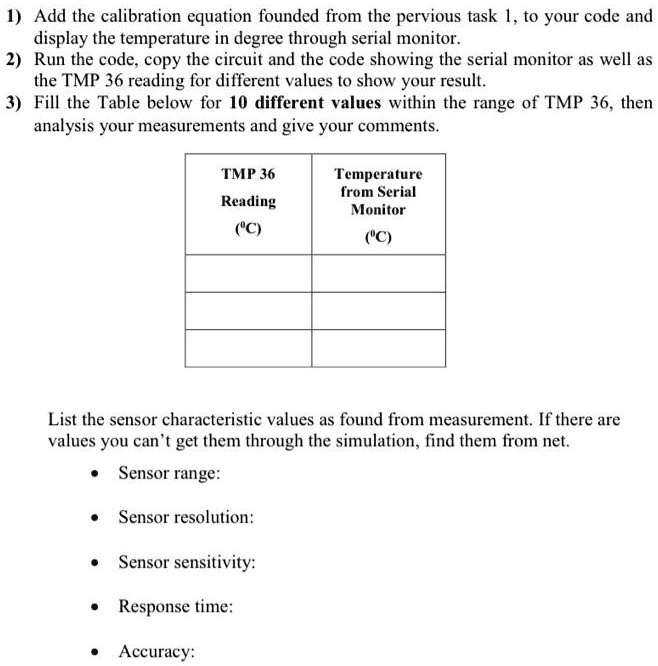 1) Add the calibration equation founded from the pervious task 1, to ...
