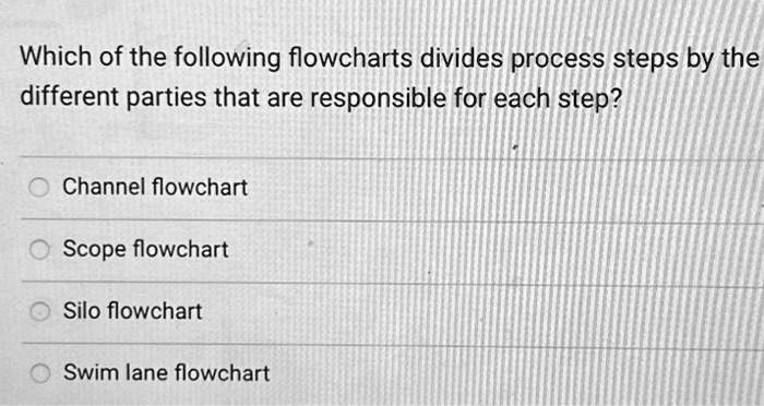 SOLVED: Which of the following flowcharts divides process steps by the ...
