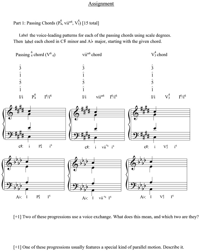 SOLVED: Part 1: Passing Chords (P6, viiÂ°6, V43) Label the voice ...