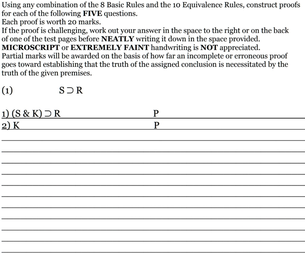 SOLVED: Using any combination of the 8 Basic Rules and the 10 Equivalence Rules, construct ...