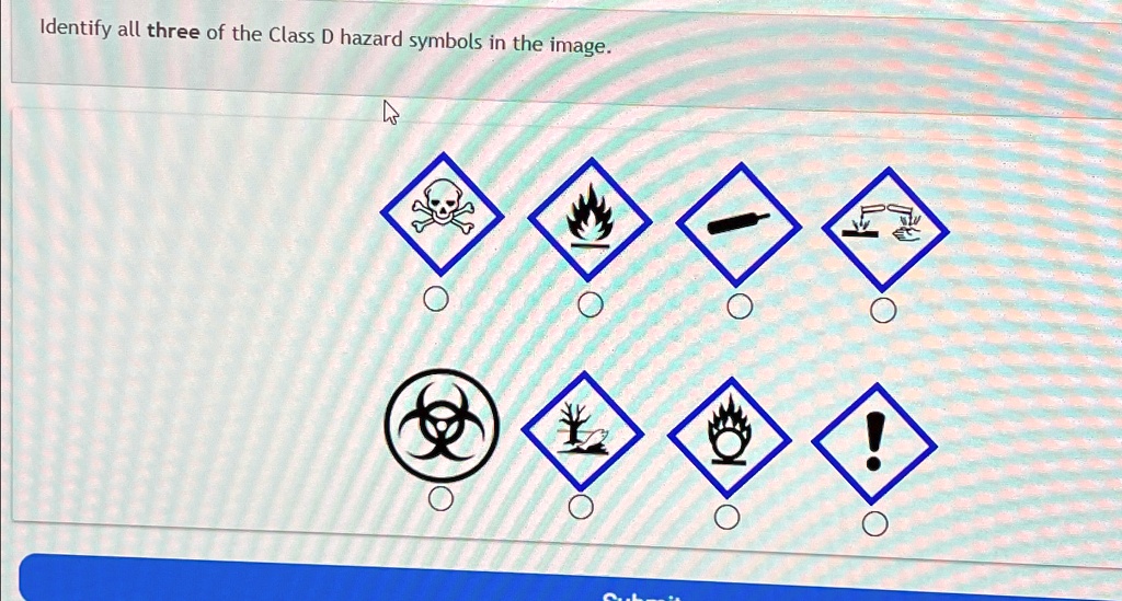 Identify all three of the Class D hazard symbols in the image.
