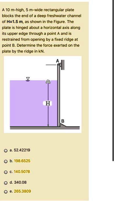 A 10 m-high, 5 m-wide rectangular plate blocks the end of a deep ...