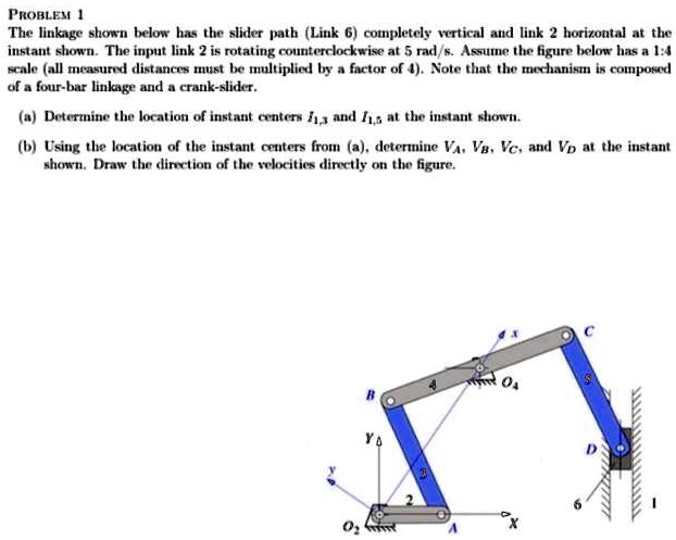 SOLVED: PROBLEM 1: The linkage shown below has the slider path (Link 6 ...