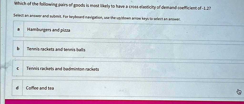 SOLVED: Which of the following pairs of goods is most likely to have a ...