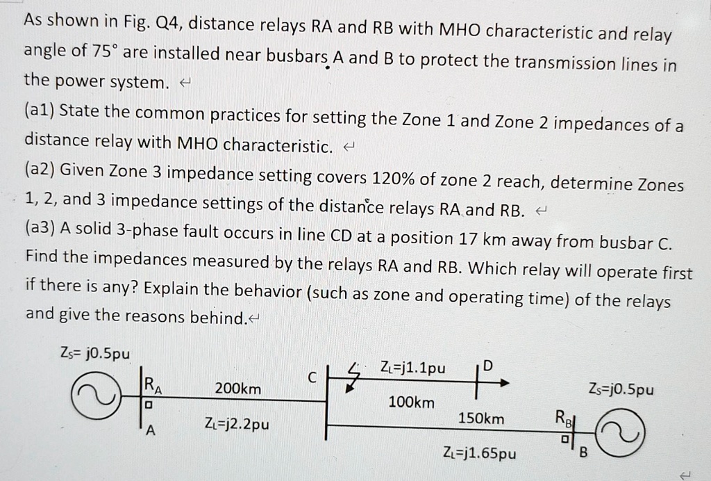 SOLVED: As shown in Figure Q4, distance relays RA and RB with MHO ...