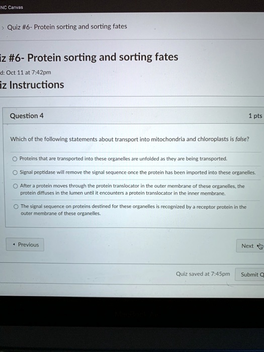NC CanvasQuiz #6- Protein sorting and sorting fatesiz… - SolvedLib