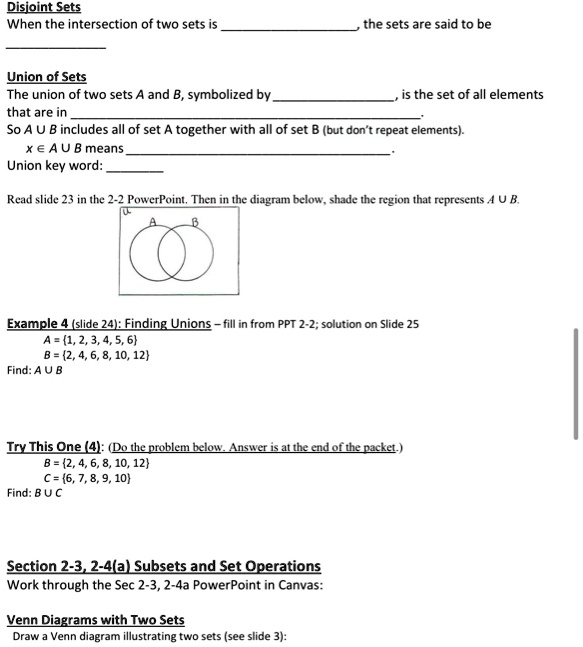 SOLVED Disjoint Sets When The Intersection Of Two Sets Is The Sets Are
