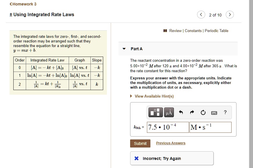 homework 3 using integrated rate laws 2 of 10 reviewr constants periodic table the integrated ...
