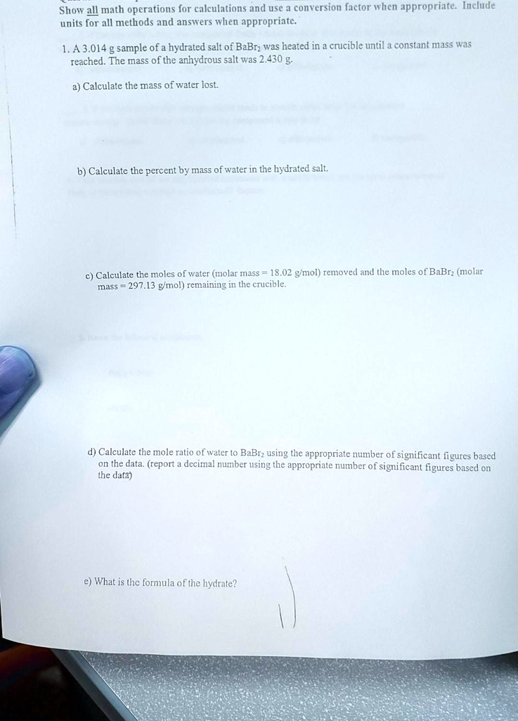 show al math operations for calculations and usc conversion factor hen ...