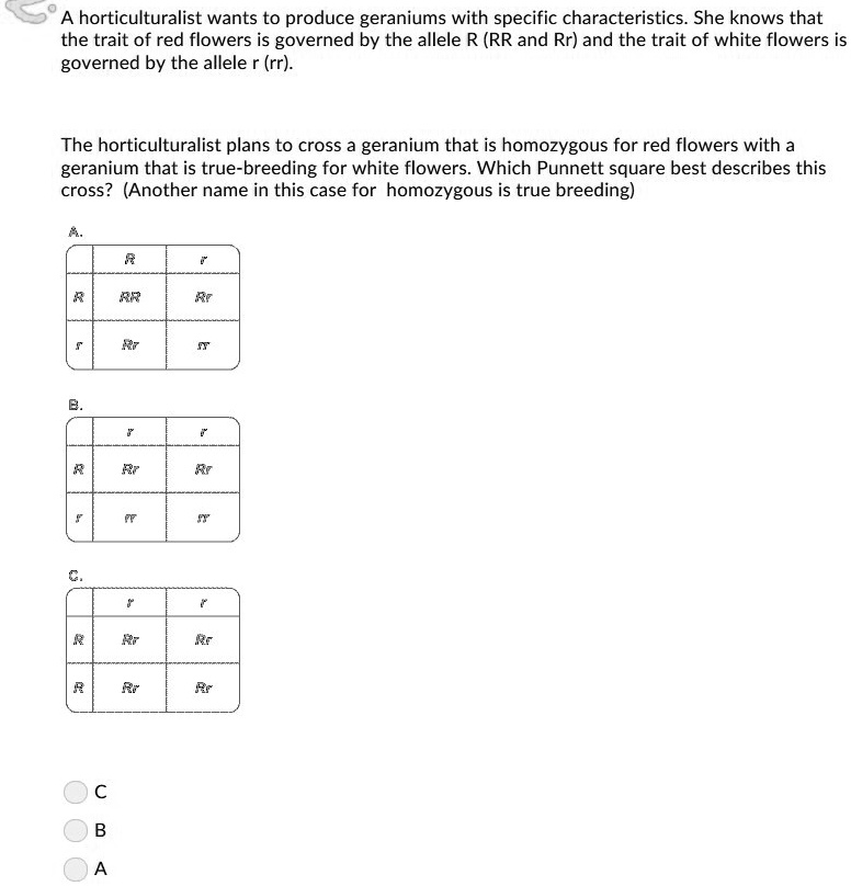 A horticulturalist wants to produce geraniums with specific ...