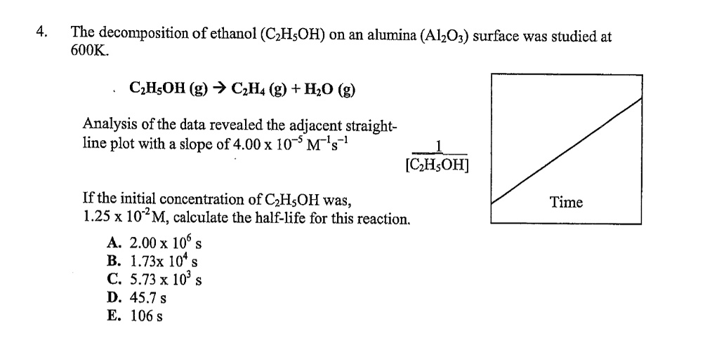SOLVED: The decomposition of ethanol (C2H5OH) on an alumina (Al2O3 ...