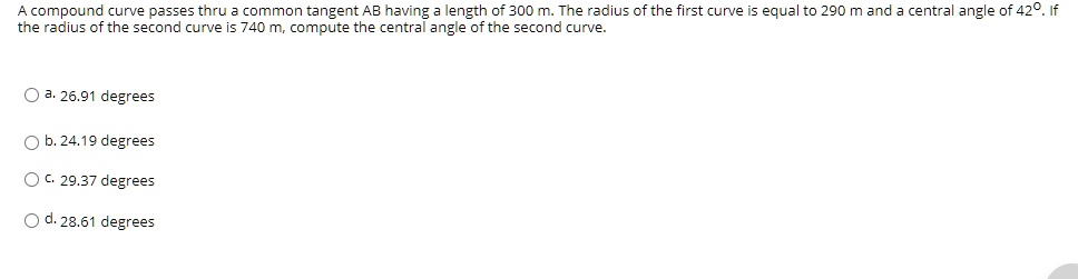 SOLVED:compound curve passestnru common tangent AB having ength of 300 ...