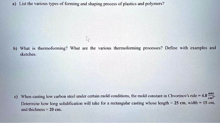 SOLVED: a) List the various types of forming and shaping processes of ...
