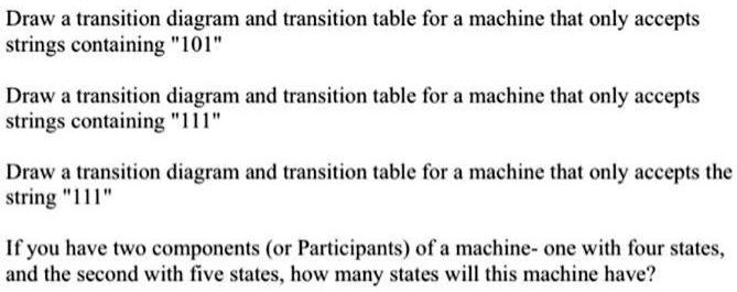 Draw a transition diagram and transition table for a machine that only accepts strings ...