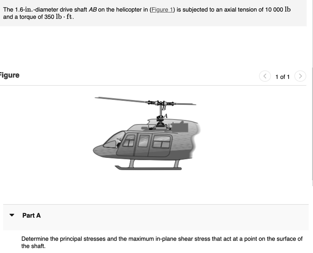 The 1.6-in.-diameter drive shaft AB on the helicopter in (Figure 1) is ...