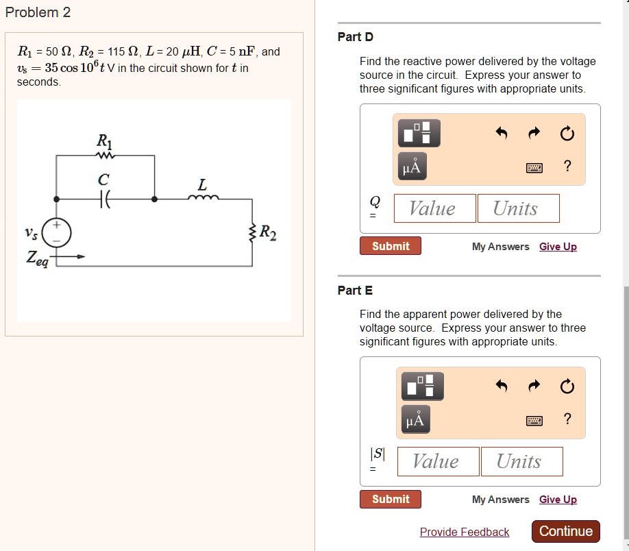 Problem 2 R1 = 50 ?, R2 = 115 ?, L = 20 ?H, C = 5 nF, and Us = 35 cos 10?t V in the circuit ...