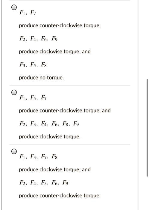 SOLVED:Fi, Fi produce counter-clockwise torque; Fz, F4, F6, F9 produce ...