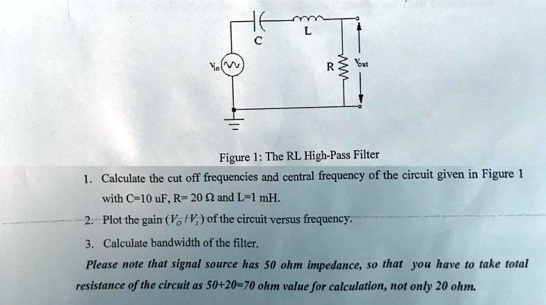 SOLVED: Figure 1: The RL High-Pass Filter 1. Calculate the cutoff frequencies and central ...