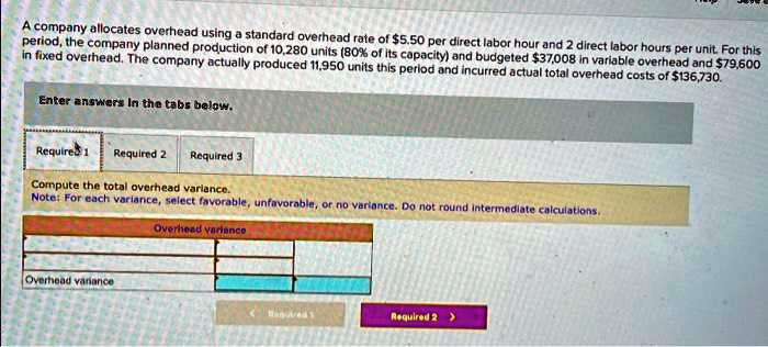 SOLVED: A company allocates overhead using a standard overhead rate of ...