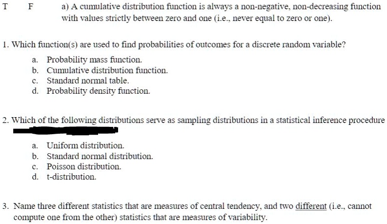 SOLVED: a) A cumulative distribution function is always a non-negative ...