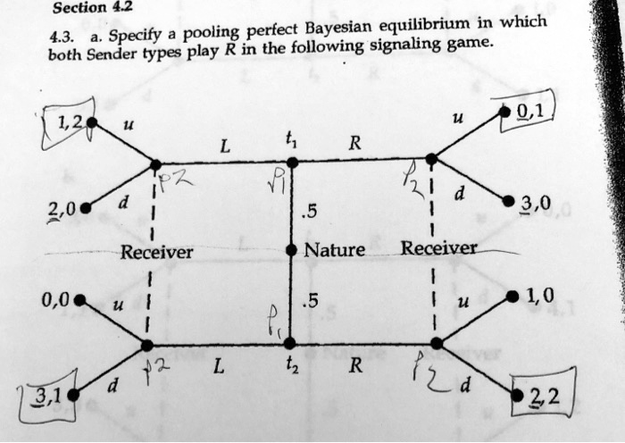 Section 4.2 4.3. a. Specify a pooling perfect Bayesian equilibrium in which both Sender types ...