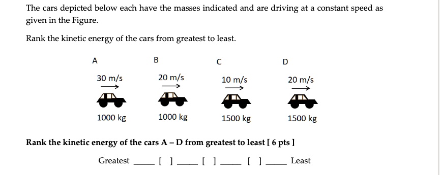 The cars depicted below each have the masses indicated and are driving ...