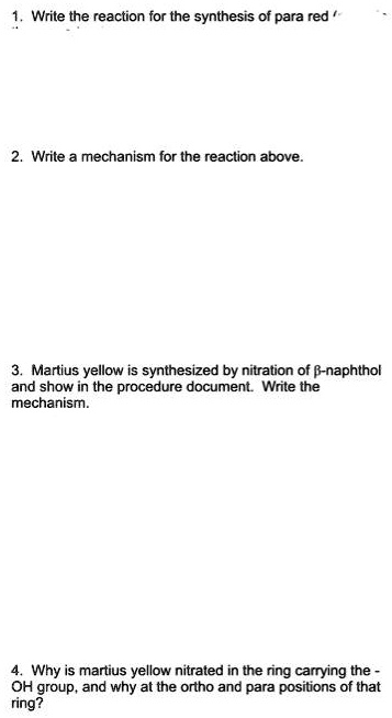Write the reaction for the synthesis of para red Write mechanism for ...