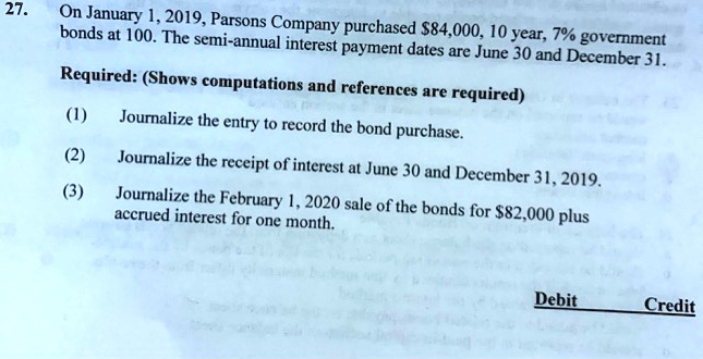 SOLVED: On January 1, 2019, Parsons Company purchased 84,000, 10-year ...