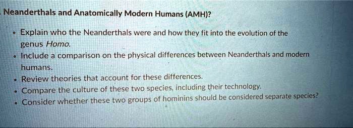 SOLVED: Neanderthals and Anatomically Modern Humans (AMH)? Explain who the Neanderthals were and ...