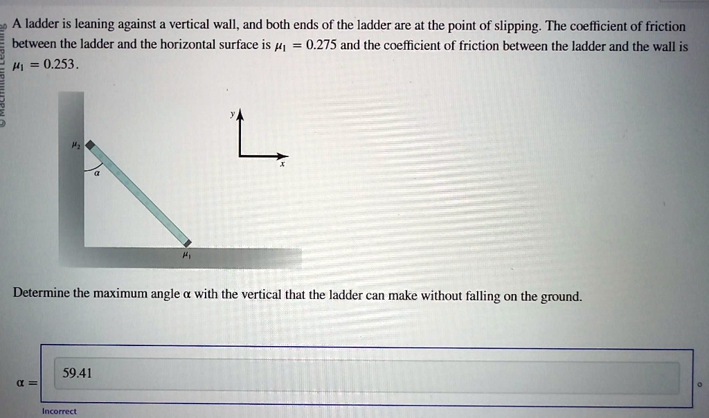 A ladder is leaning against a vertical wall, and both ends of the ...