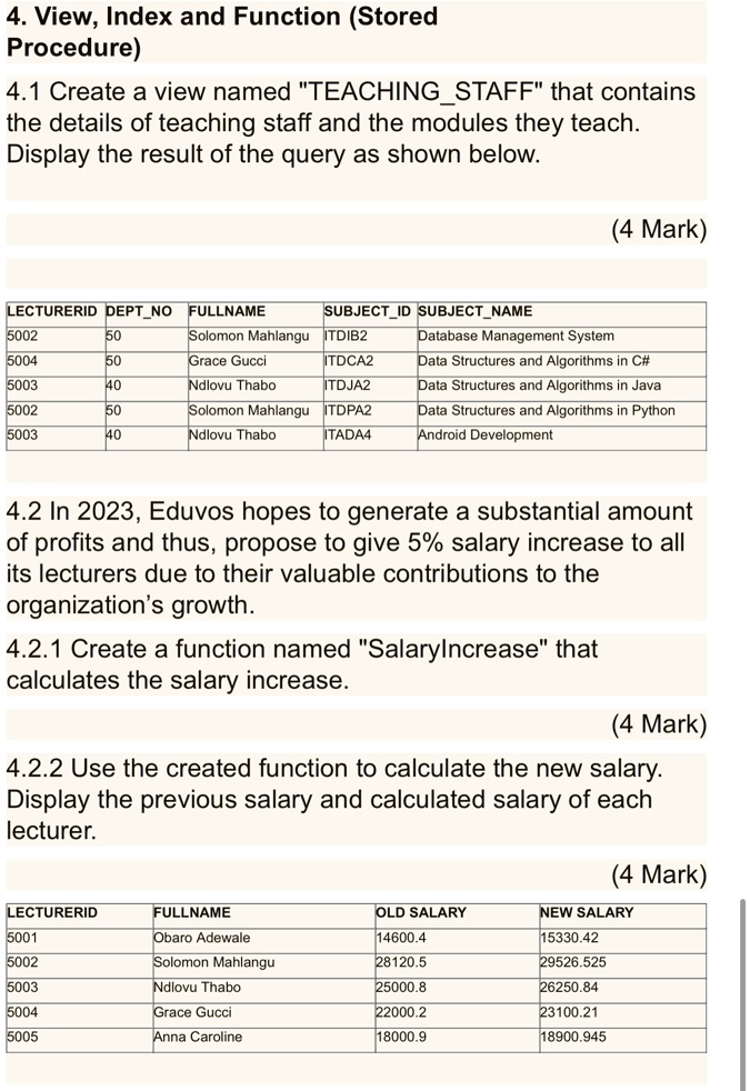 Solved View Index And Function Stored Procedure 41 Create A View Named Teachingstaff 5456