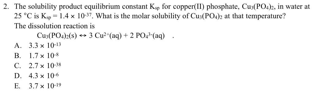 2. The solubility product equilibrium constant Ksp for copper(II ...